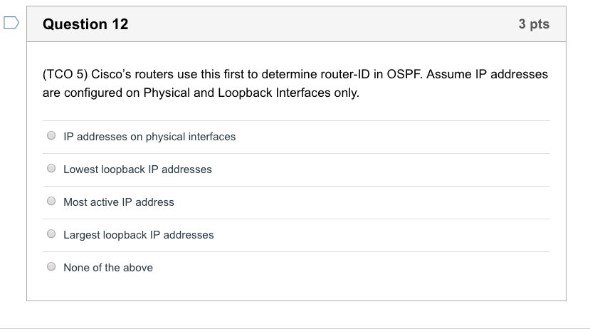 Solved Question 9 2 pts Which command should be used in OSPF | Chegg.com