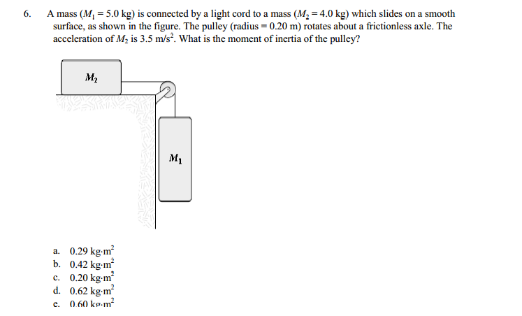 Solved A mass (M1 = 5.0 kg) is connected by a light cord to | Chegg.com