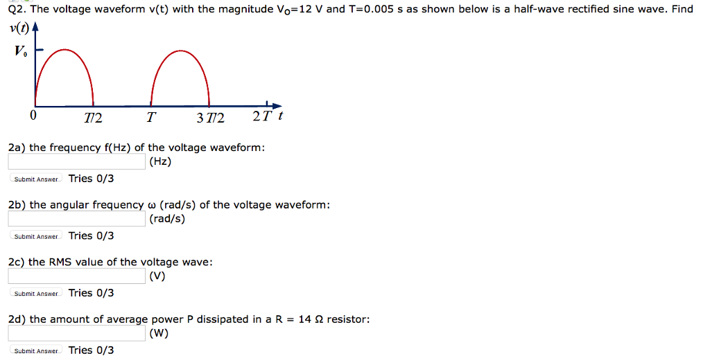 Solved Q2. The voltage waveform v(t) with the magnitude | Chegg.com
