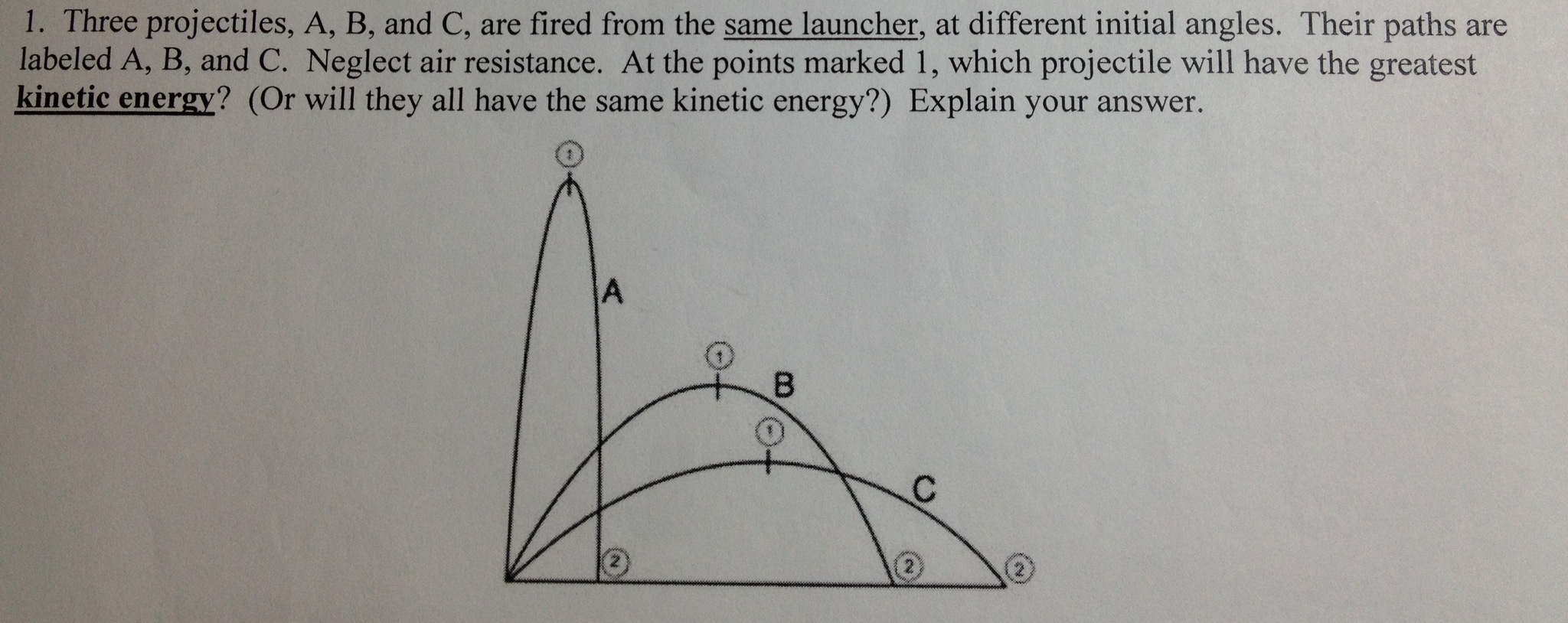 Solved Three Projectiles A B Ans C Are Fired From The