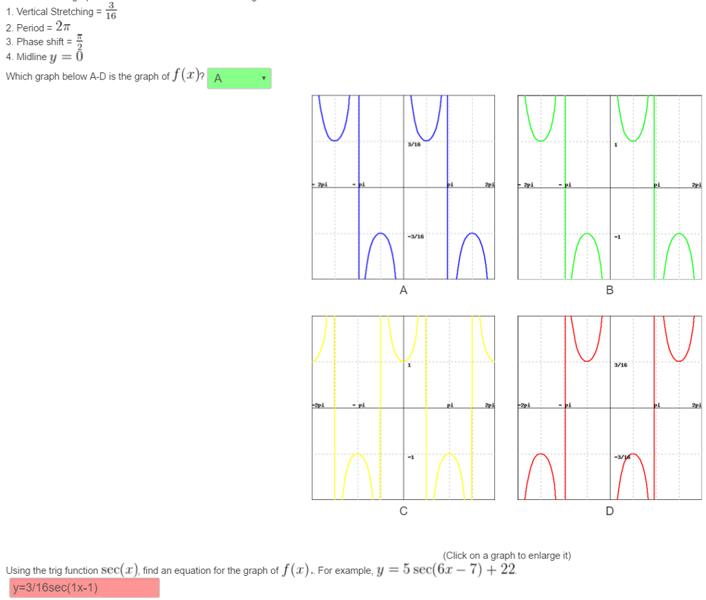 Solved 3 1 Vertical Stretching 2. Period-2π 3, Phase shift : | Chegg.com