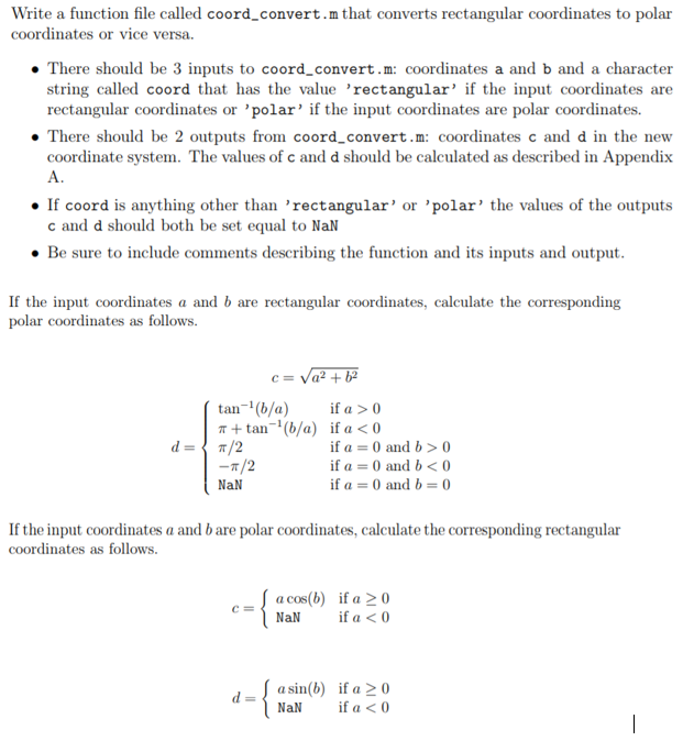 Solved Write a function file called coord_convert.m that | Chegg.com