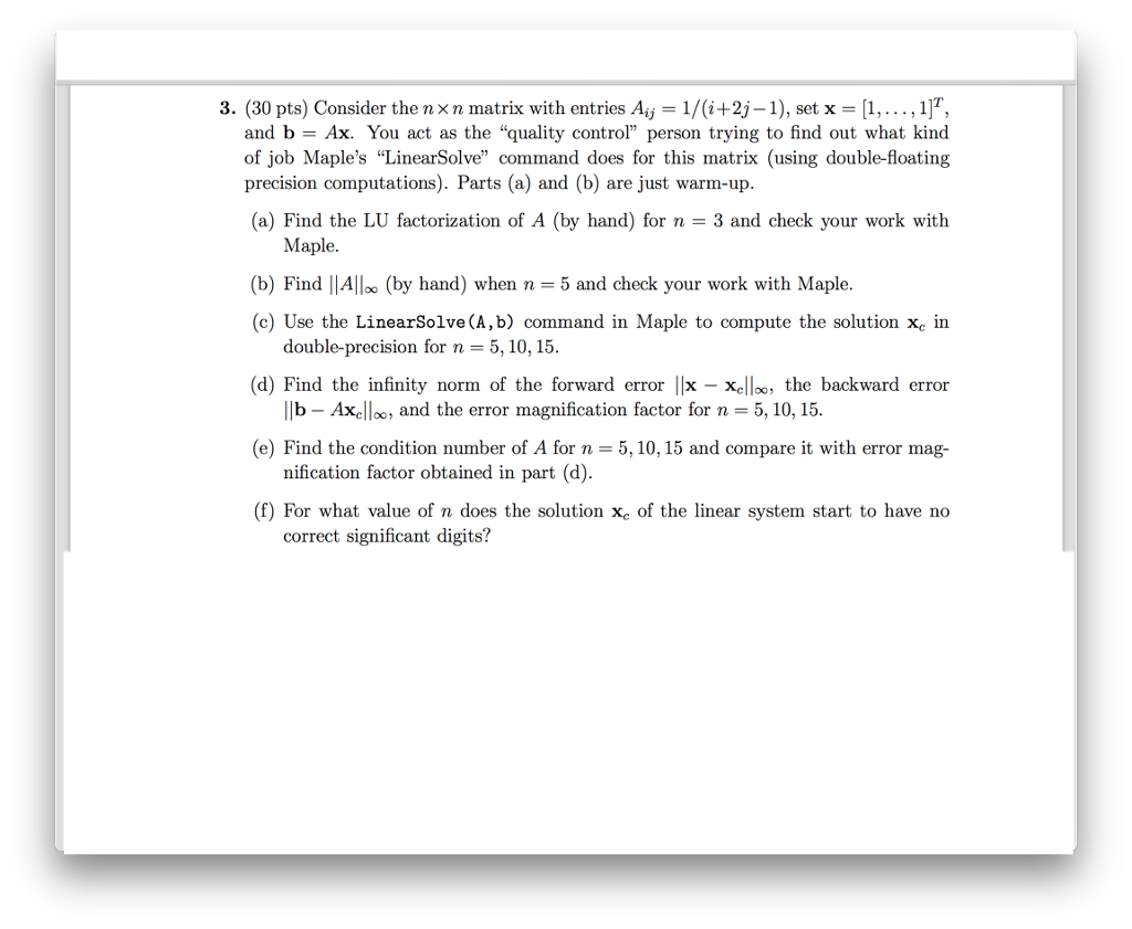 Solved 3. (30 pts) Consider the nxn matrix with entries Aij | Chegg.com