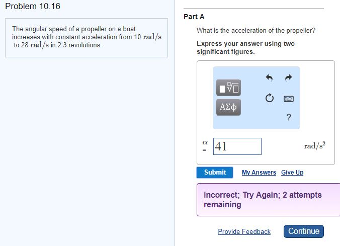 Solved Problem 10.16 Part A The angular speed of a propeller | Chegg.com