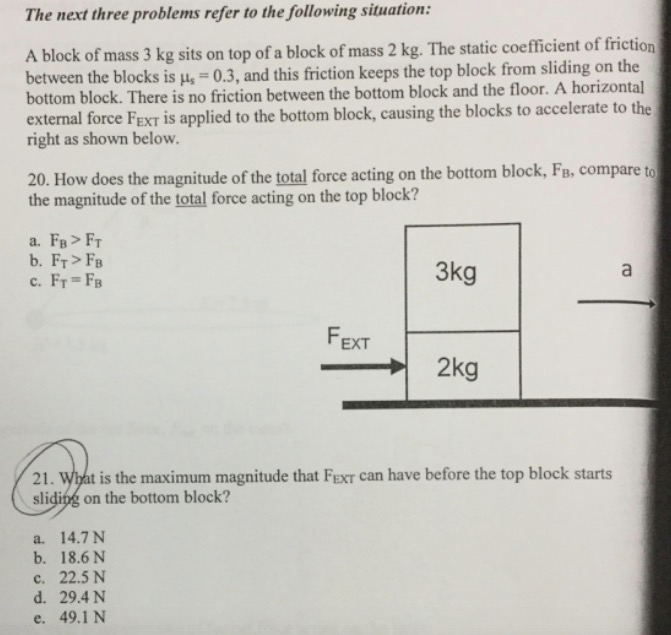 Solved A block of mass 3kg sits on top of a block of mass | Chegg.com