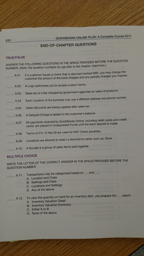 Solved 433 QUICKBOOKS ONLINE PLUS: A Complete Course 2017 | Chegg.com