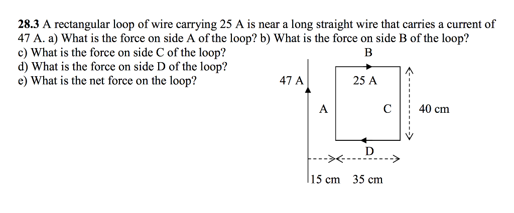 Solved 28.3 A rectangular loop of wire carrying 25 A is near | Chegg.com