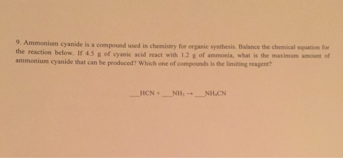 Solved Ammonium cyanide is a compound used in chemistry for | Chegg.com