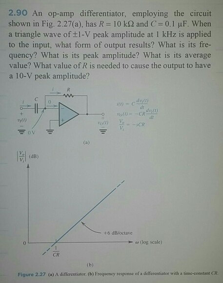 Solved 2.90 An op-amp differentiator, employing the circuit | Chegg.com