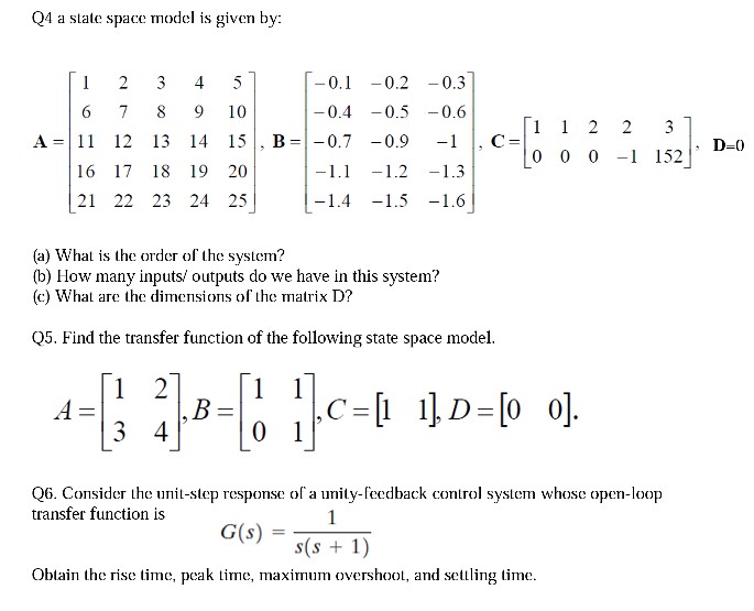 Solved Q4 a state space model is given by 234 5 6 7 8 9 10 | Chegg.com