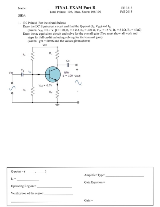 Solved For the circuit below: Draw the DC Equivalent | Chegg.com