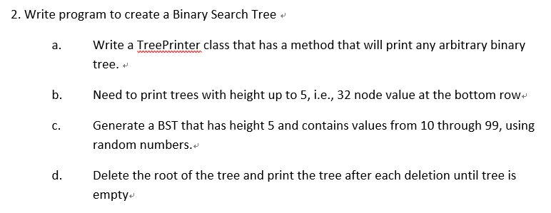 Solved 2 Write Program To Create A Binary Search Tree A 9451