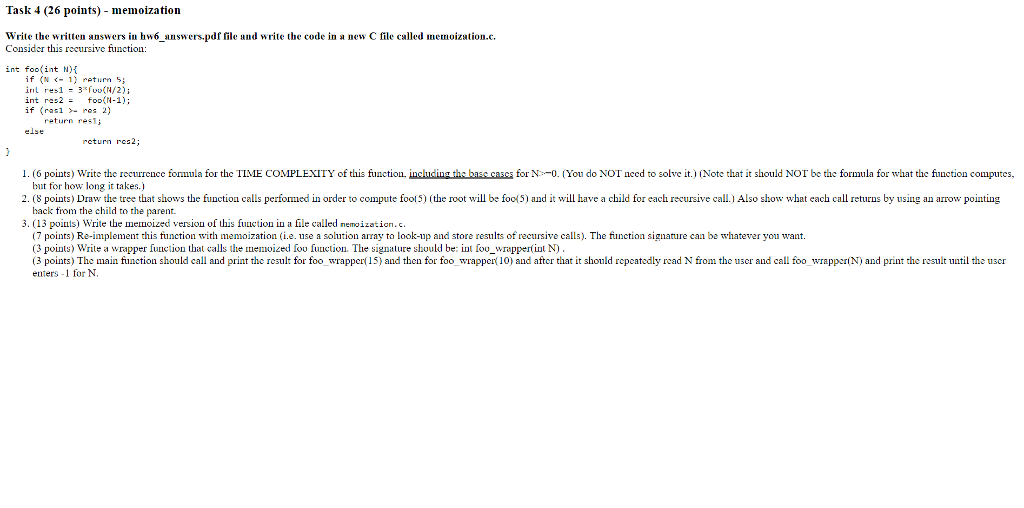 Solved Task 4 (26 points) - memoization Write the written | Chegg.com