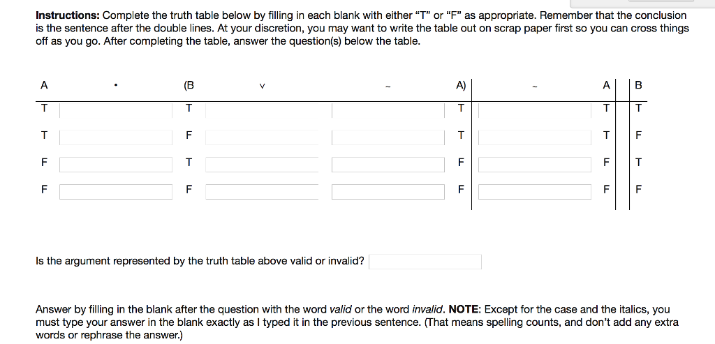 Solved Instructions: Complete the truth table below by | Chegg.com