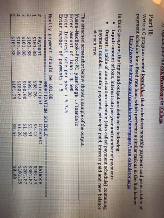 Solved Write a C program named loanCalc.c that calculates | Chegg.com