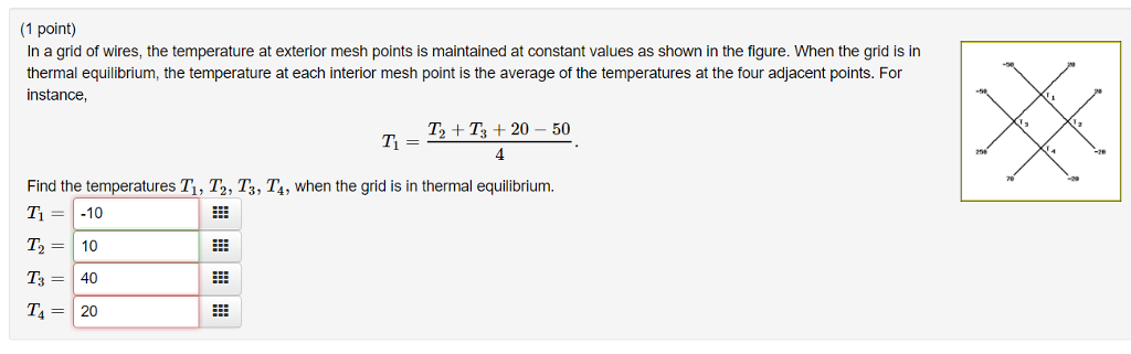 Solved In a grid of wires, the temperature at exterior mesh | Chegg.com
