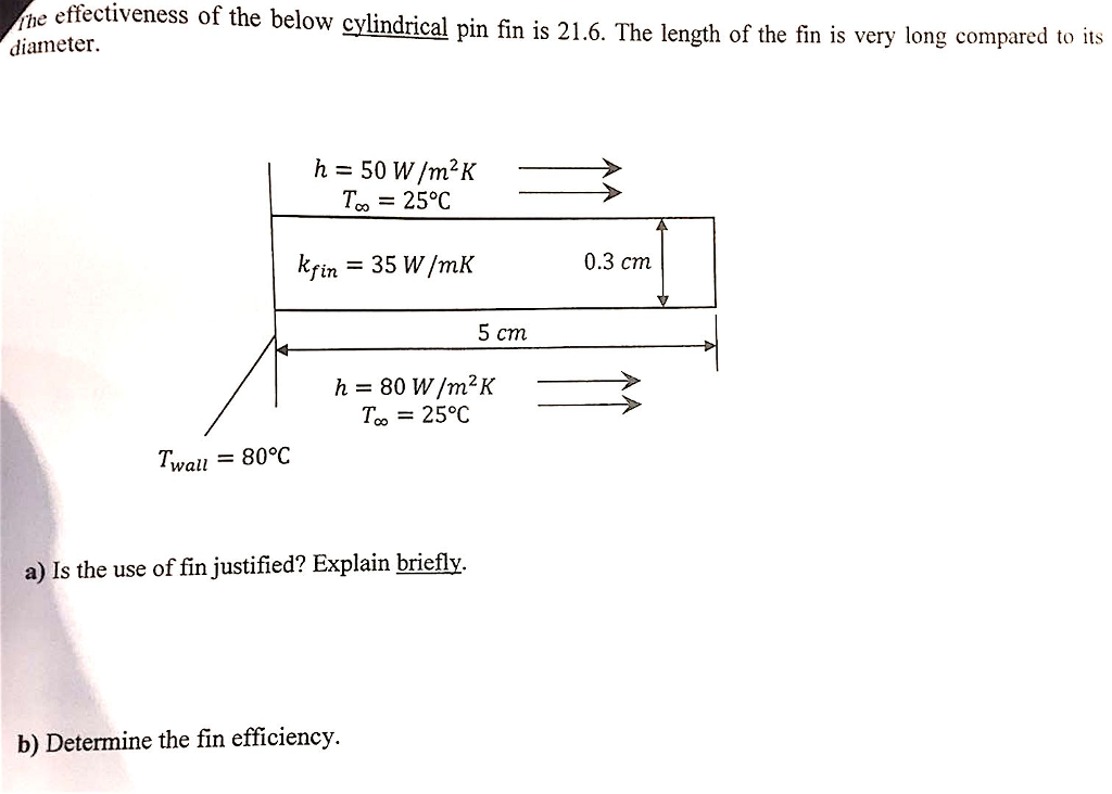 Solved e effectiveness of the below cylindrical pin fin is | Chegg.com