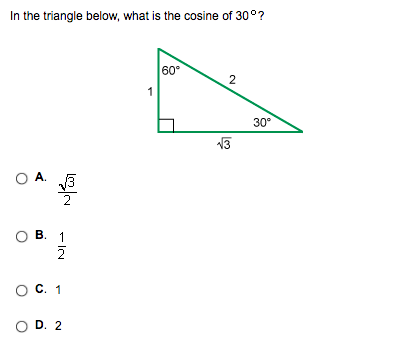 Solved in the triangle below, what is the cosine of 30 °7 | Chegg.com