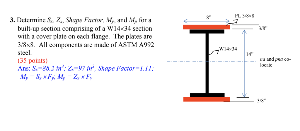 Solved 8" PL 3/8x8 3. Determine Si, Zx, Shape Factor, My, | Chegg.com