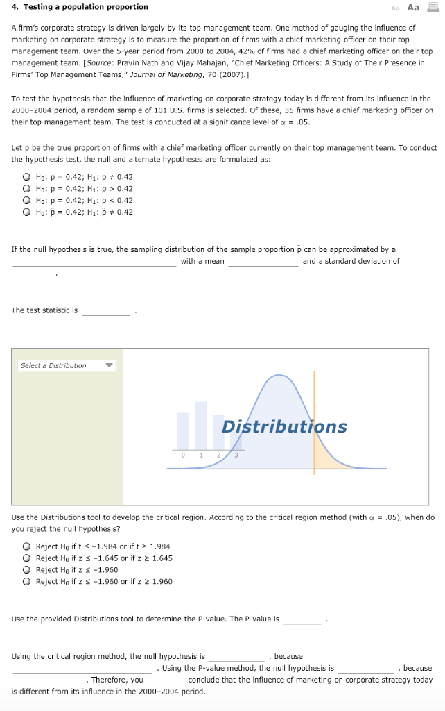 Solved 4. Testing a population proportion A firm's corporate | Chegg.com