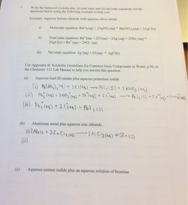 Solved Write the balanced: molecular, total ionic and net | Chegg.com