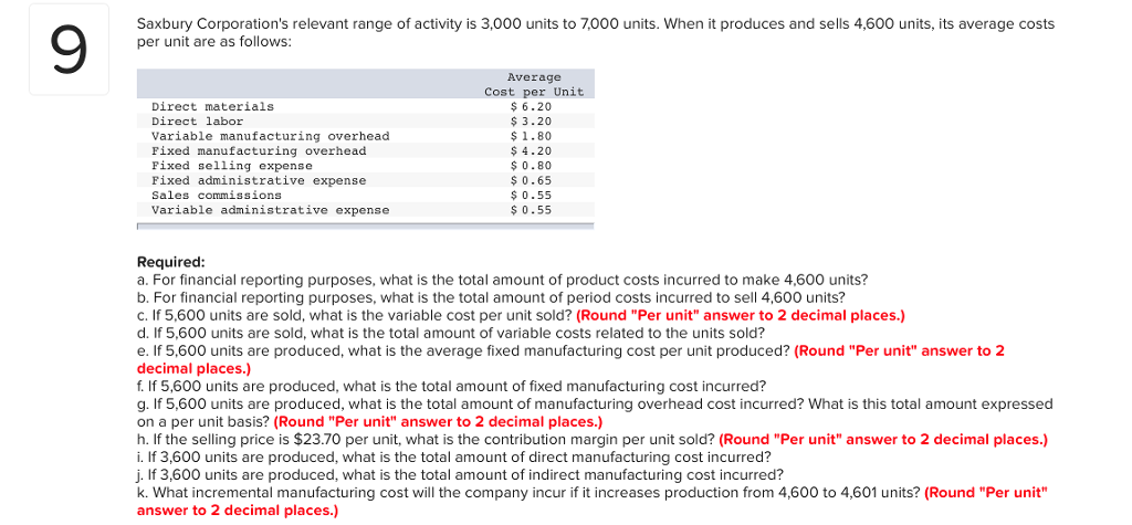 Solved Saxbury Corporation's relevant range of activity is | Chegg.com