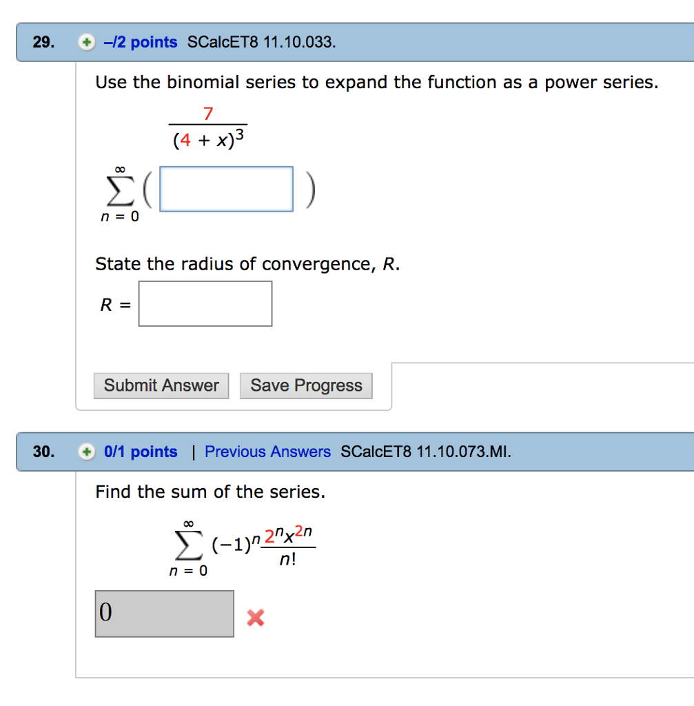 Solved 29. -/2 points SCalcET8 11.10.033. Use the binomial | Chegg.com