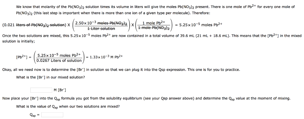 Solved We know that molarity of the Pb(NO3)2 solution times | Chegg.com