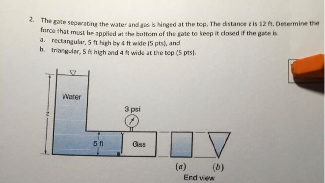 Solved 2. The gate separating the water and gas is hinged at | Chegg.com