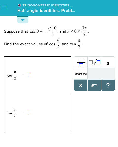 Solved Suppose that csc theta = -Squareroot 10/3 and pi