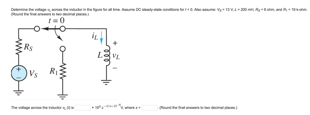 Solved Determine The Voltage V L Across The Inductor In The