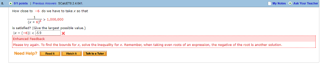 Solved 8. 0/1 points | Previous Answers SCalcET8 2.4.041 My | Chegg.com