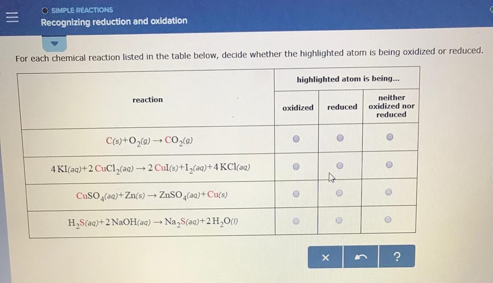 Solved O SIMPLE REACTIONS Recognizing reduction and | Chegg.com Solved O SIMPLE REACTIONS Recognizing reduction and | Chegg.com