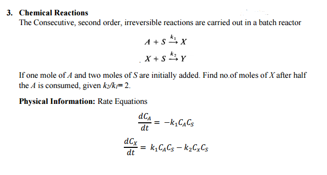 Solved The Consecutive, second order, irreversible reactions | Chegg.com