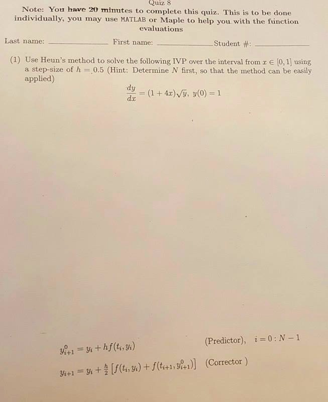 use heun's method to solve the following ivp over the | Chegg.com
