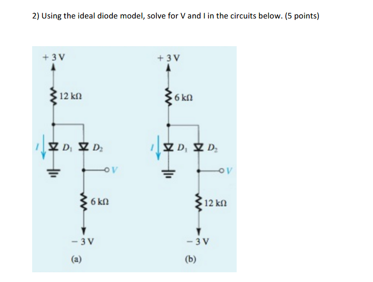 Solved 2) Using the ideal diode model, solve for V and I in | Chegg.com