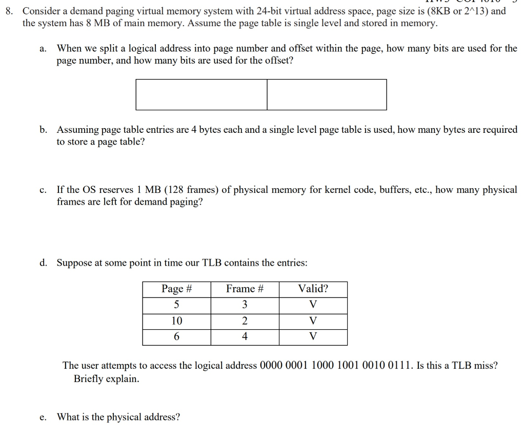 Solved 8. Consider a demand paging virtual memory system | Chegg.com
