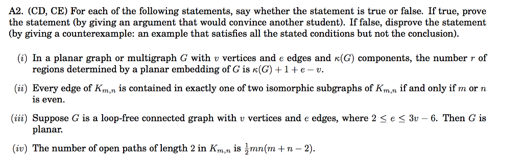 Solved A2. (CD, CE) For each of the following statements, | Chegg.com