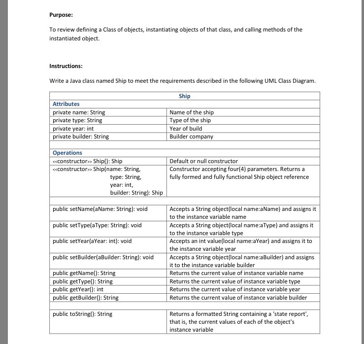 Solved Purpose: To review defining a Class of objects, | Chegg.com