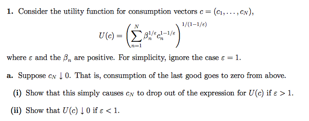 Consider the utility function for consumption vectors | Chegg.com