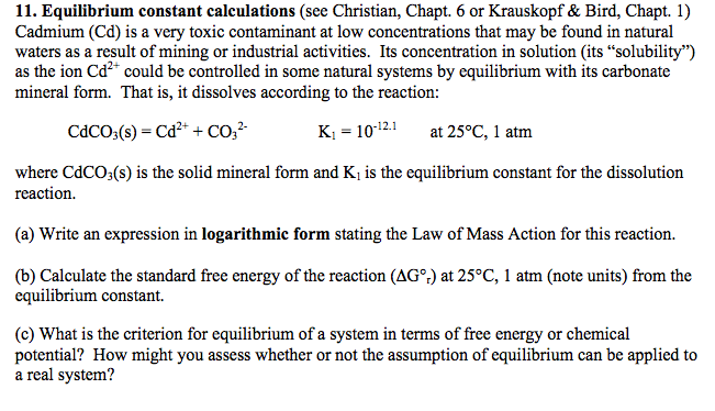 Solved Equilibrium constant calculations (see Christian, | Chegg.com