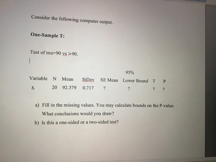 Solved Consider the following computer output. One-Sample | Chegg.com
