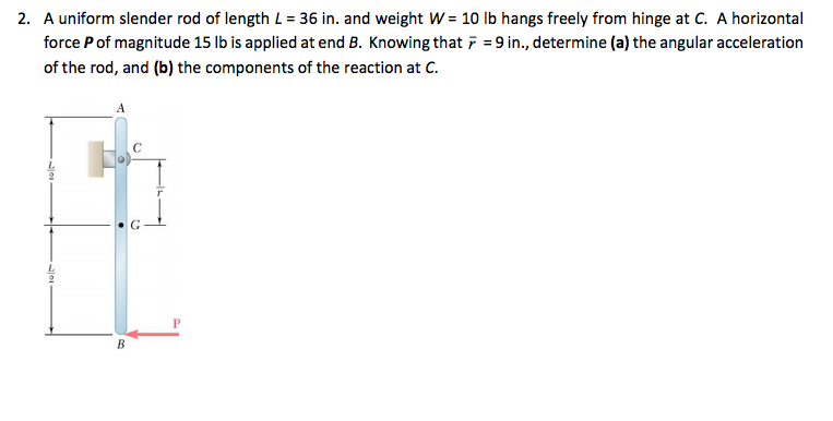Solved A uniform slender rod of length L = 36 in. and weight | Chegg.com