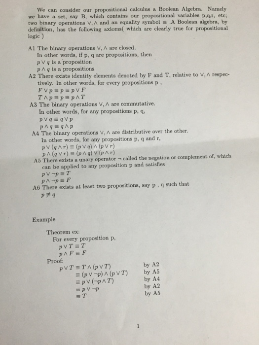 Solved We can consider our propositional calculus a Boolean | Chegg.com Solved We can consider our propositional calculus a Boolean | Chegg.com