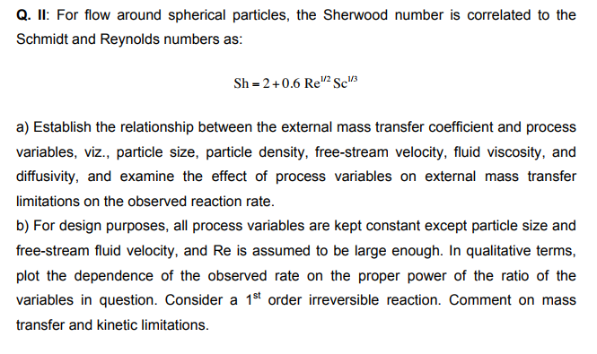 Solved around spherical particles, the Schmidt and Reynolds | Chegg.com
