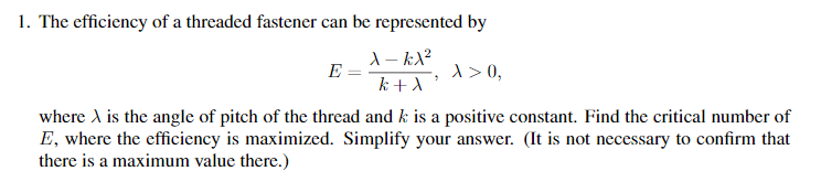 Solved 1. The efficiency of a threaded fastener can be | Chegg.com