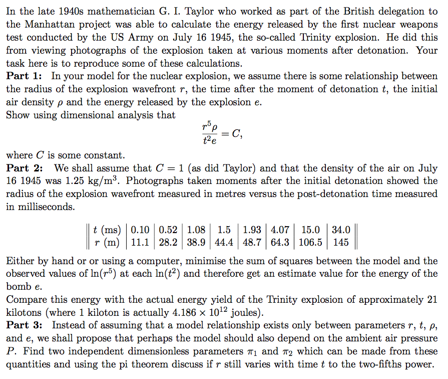 Solved In the late 1940s mathematician G. I. Taylor who | Chegg.com