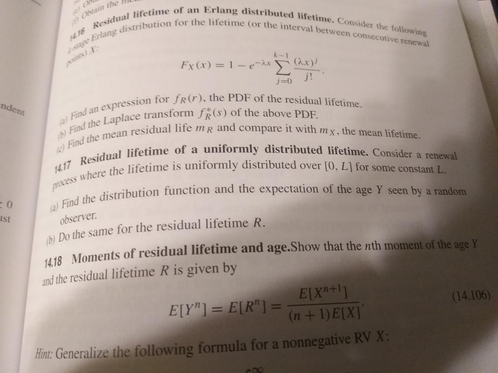 H 416 Residual Lifetime Erlang Distribution Me Of An
