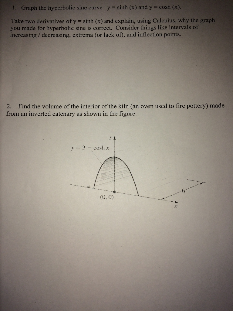 Solved Graph the hyperbolic sine curve y = sin h (x) and y = | Chegg.com