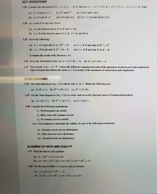 Solved SET OPERATIONS 1.29 Cnsider the universal set U | Chegg.com